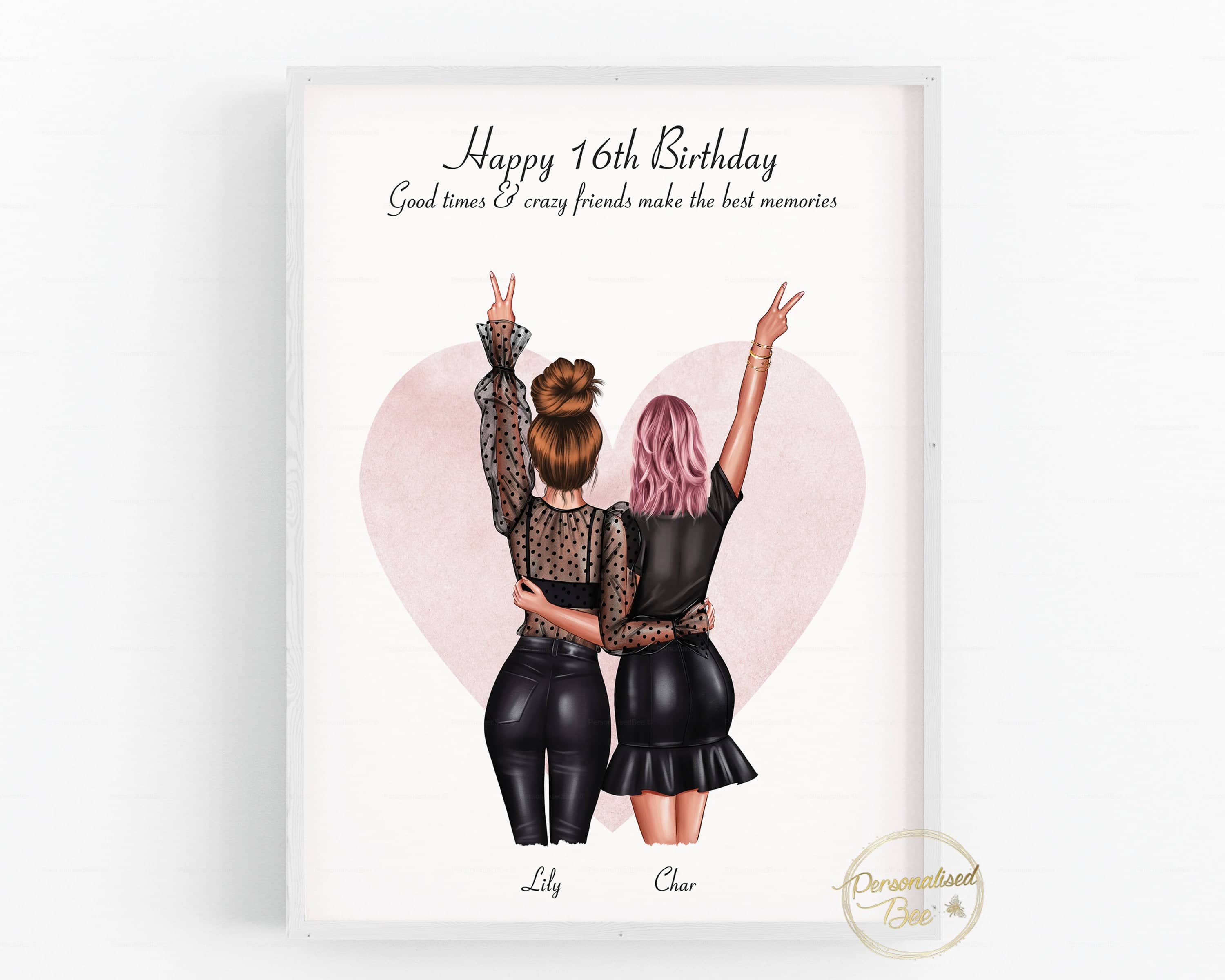 16th Birthday Gift For Her Personalised Friendship Illustration Prin PersonalisedBee