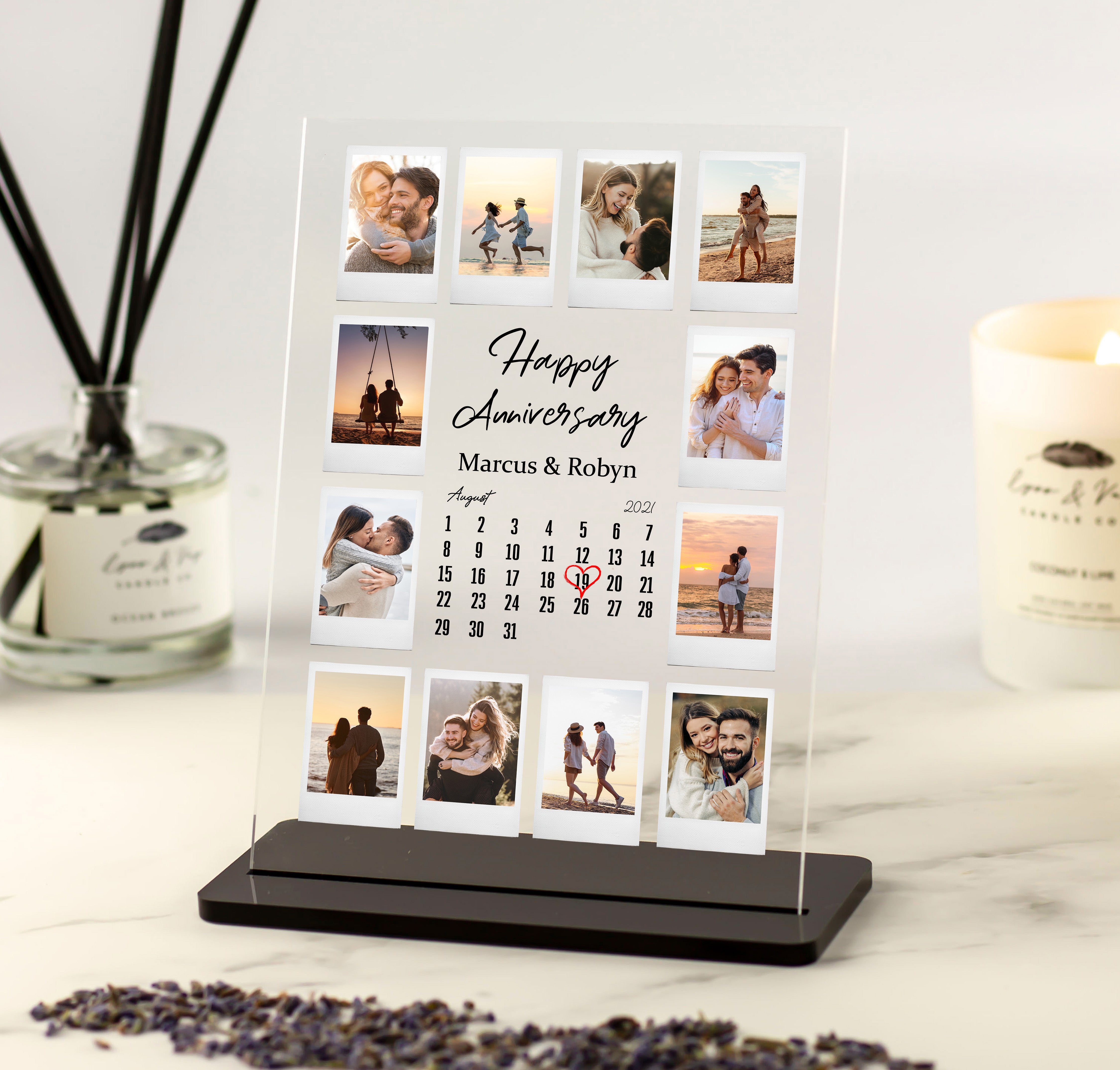 Happy Anniversary Photo Collage Poster Acrylic with Calendar - 12 Pola ...