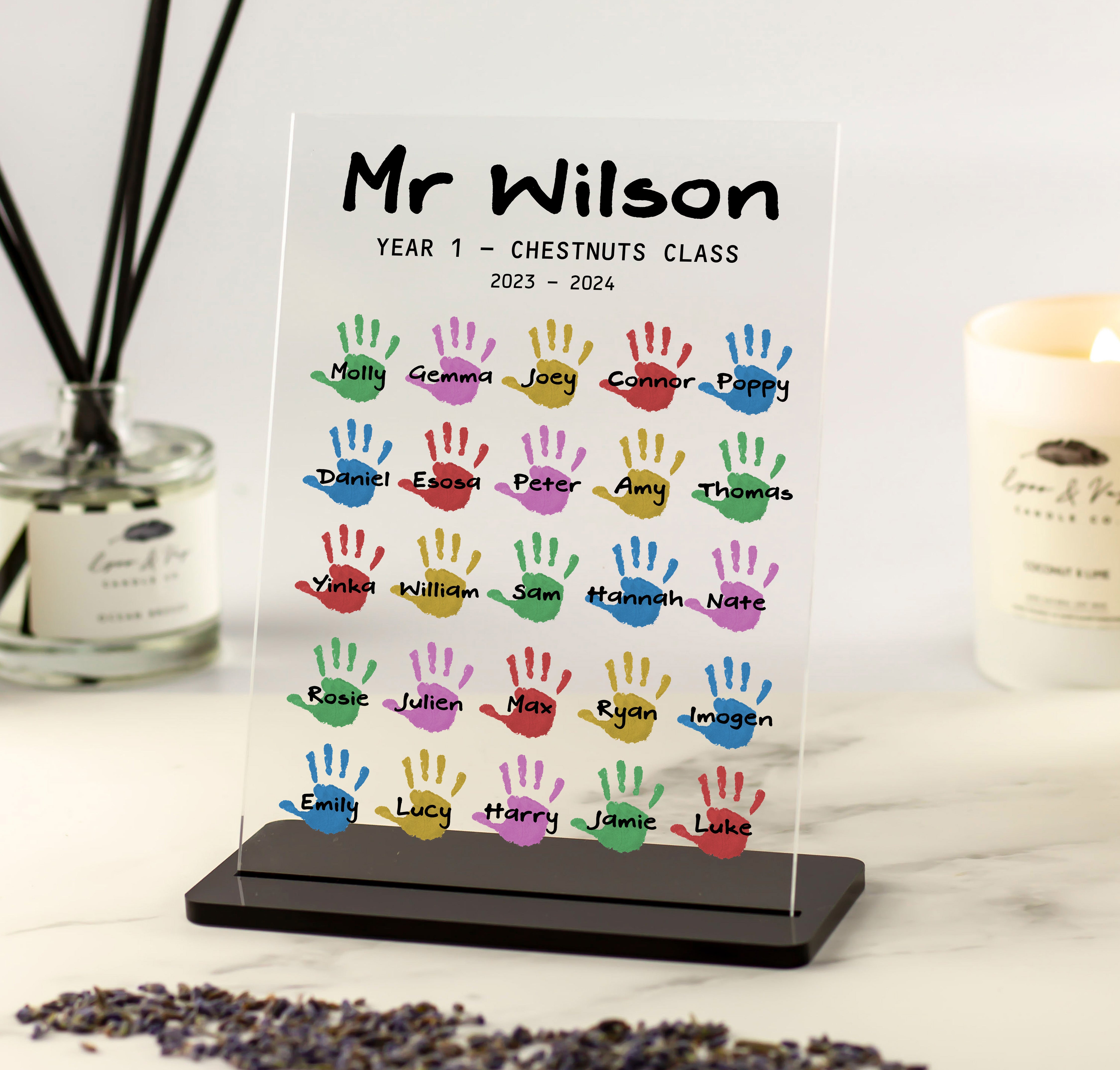 Teacher Thank you You Gift From Class 'Handprints' - Acrylic Plaque ...