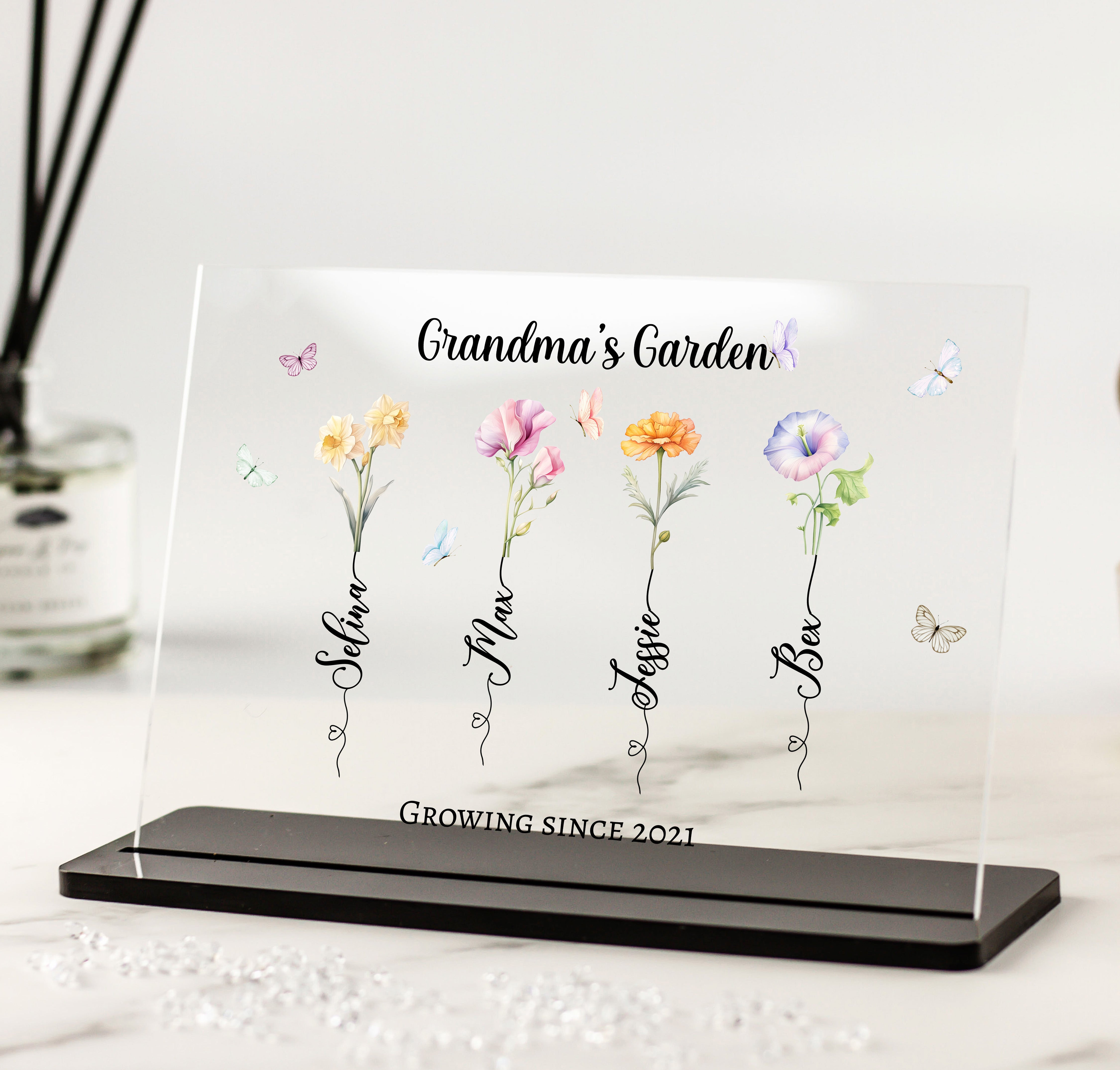 Personalised Birth Flower Acrylic Plaque v2 - Grandma's Garden ...