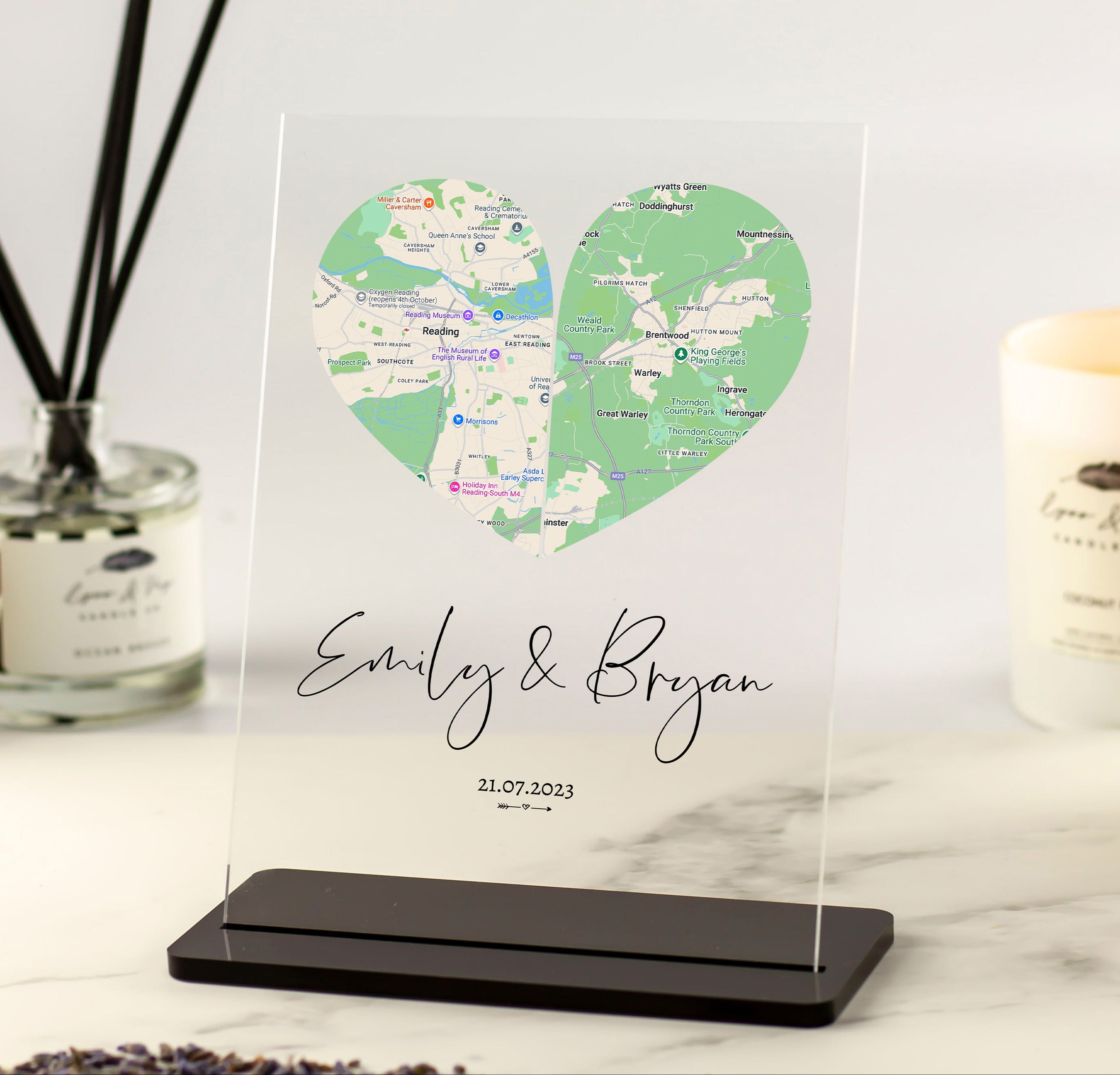 Personalised Heart Map 2 Locations Acrylic Plaque – PersonalisedBee