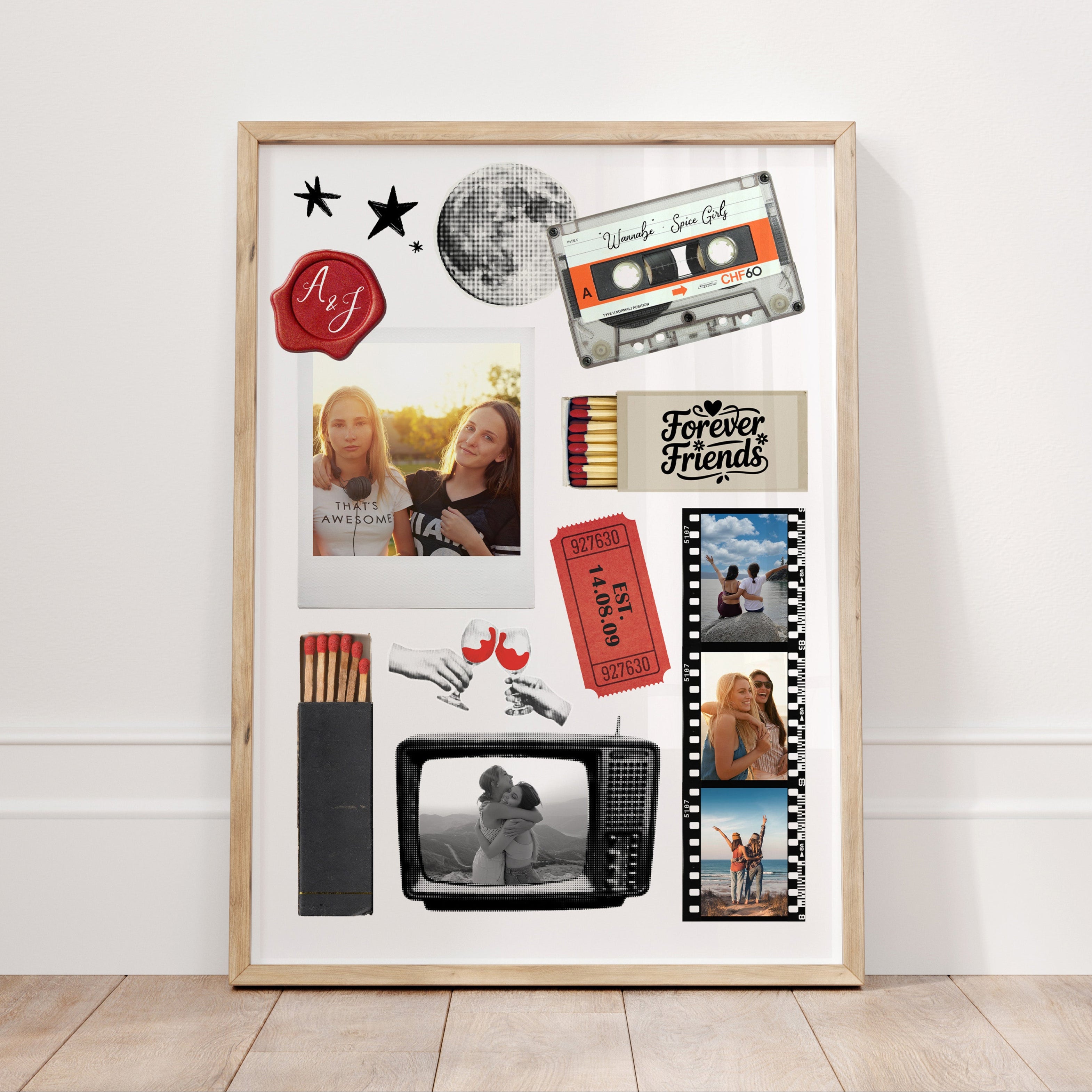 Retro Matchbox Collage Print | Personalised Wall Art Gift for Friends ...