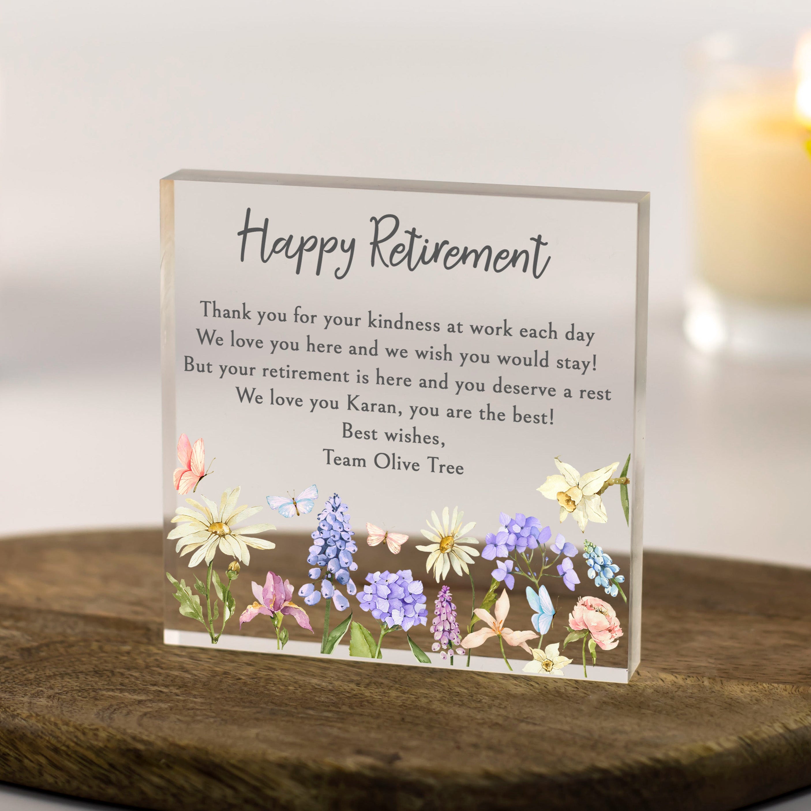 Happy Retirement Floral Poem Block – PersonalisedBee