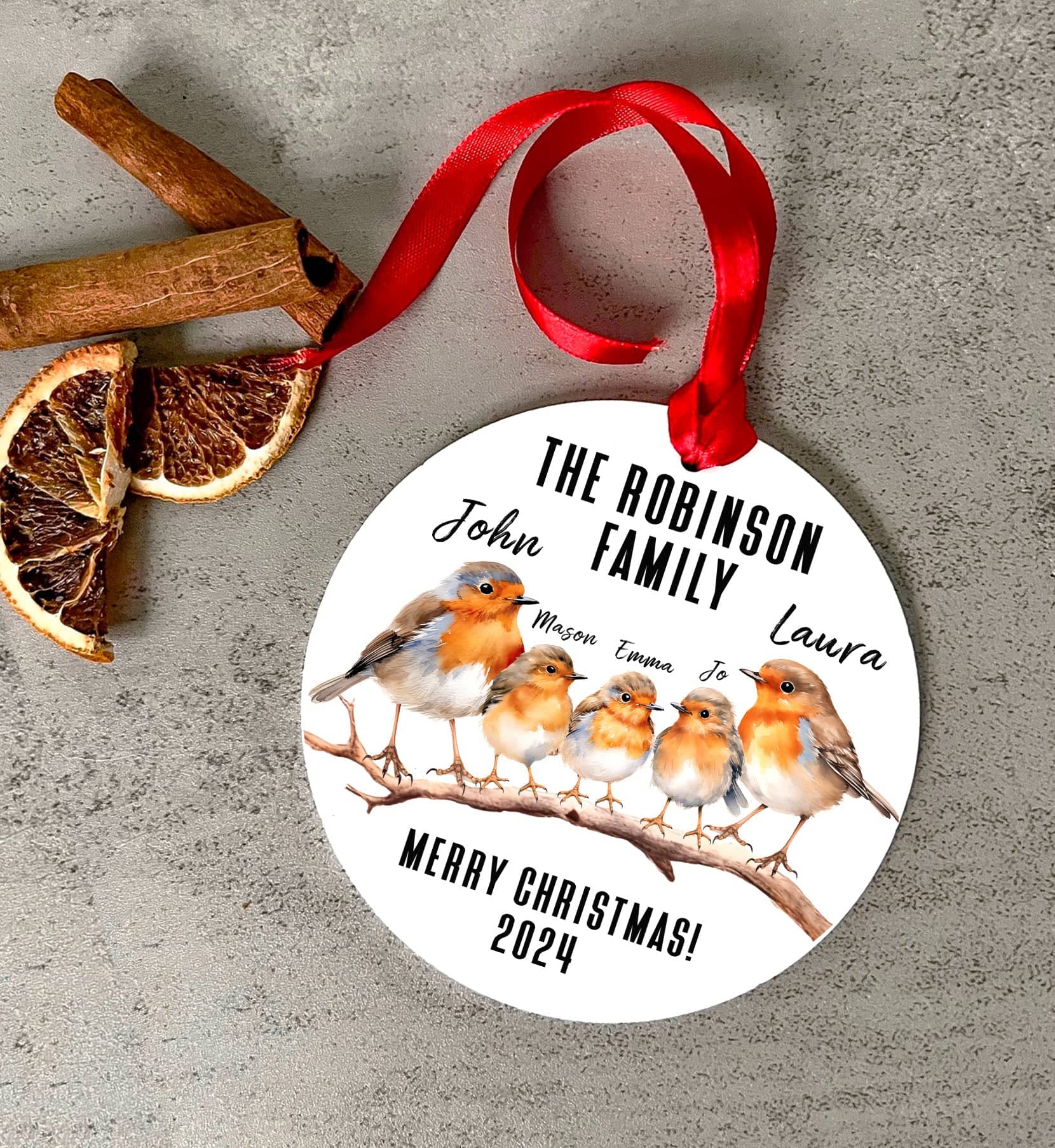 Christmas Robin Family Bauble Illustration - Decoration Acrylic Bauble ...