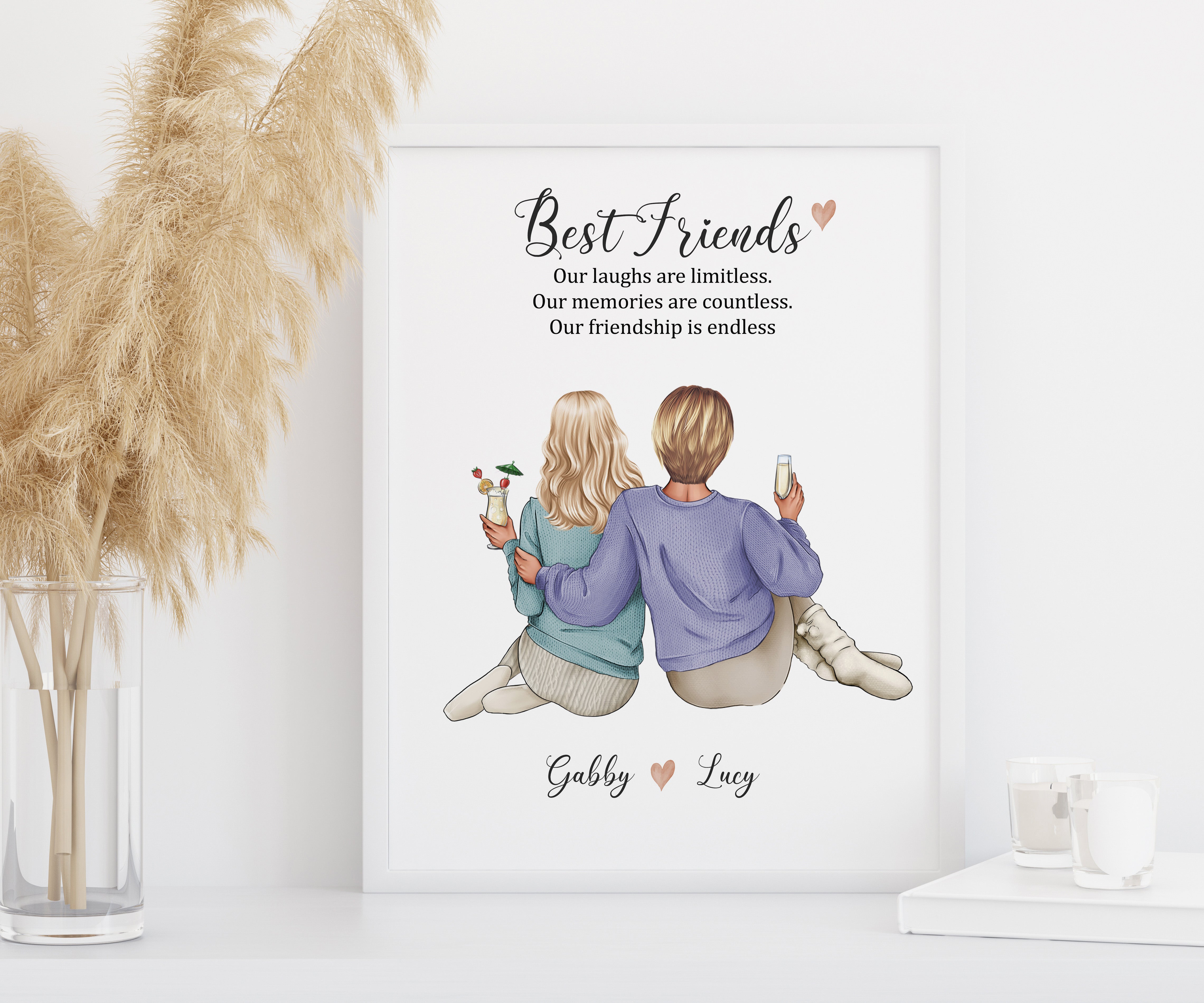 Best Friend Personalised Gift - 2 Character illustration Print with Be ...