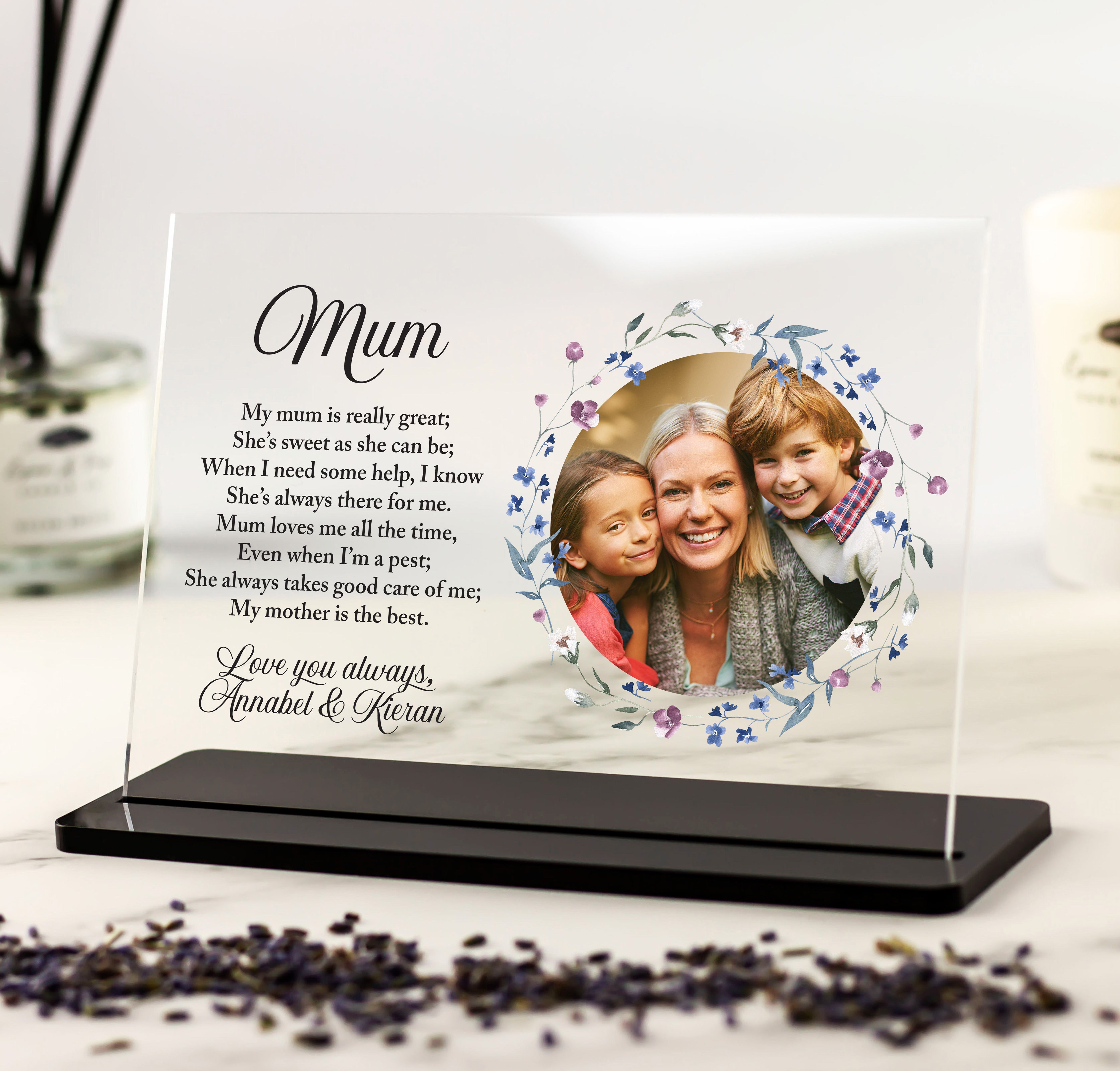 Mum Photo Print with Floral Design and Poem - Acrylic Photo Plaque ...