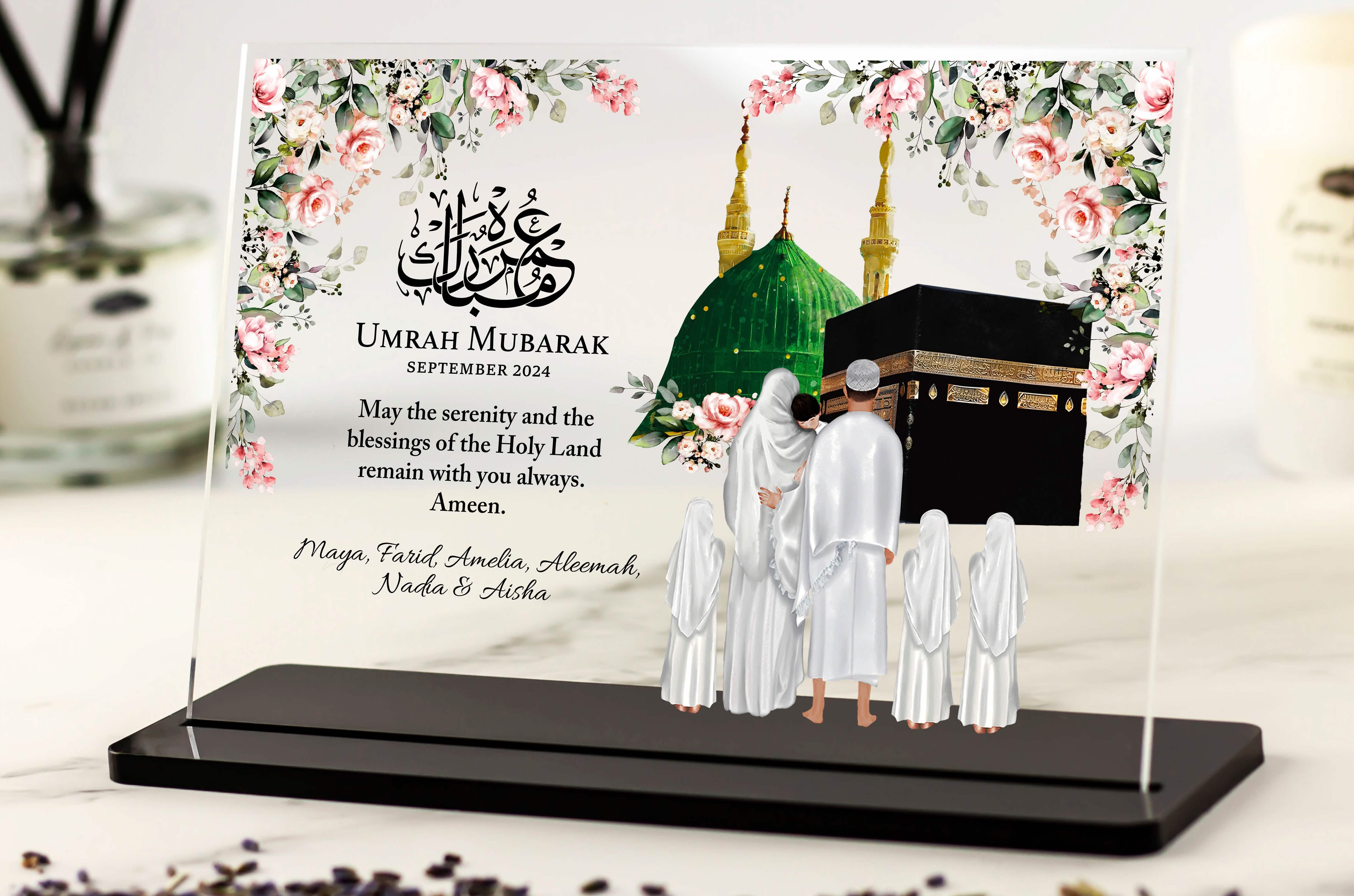 Umrah Mubarak Gift for Family Acrylic Plaque - Pink Florals ...