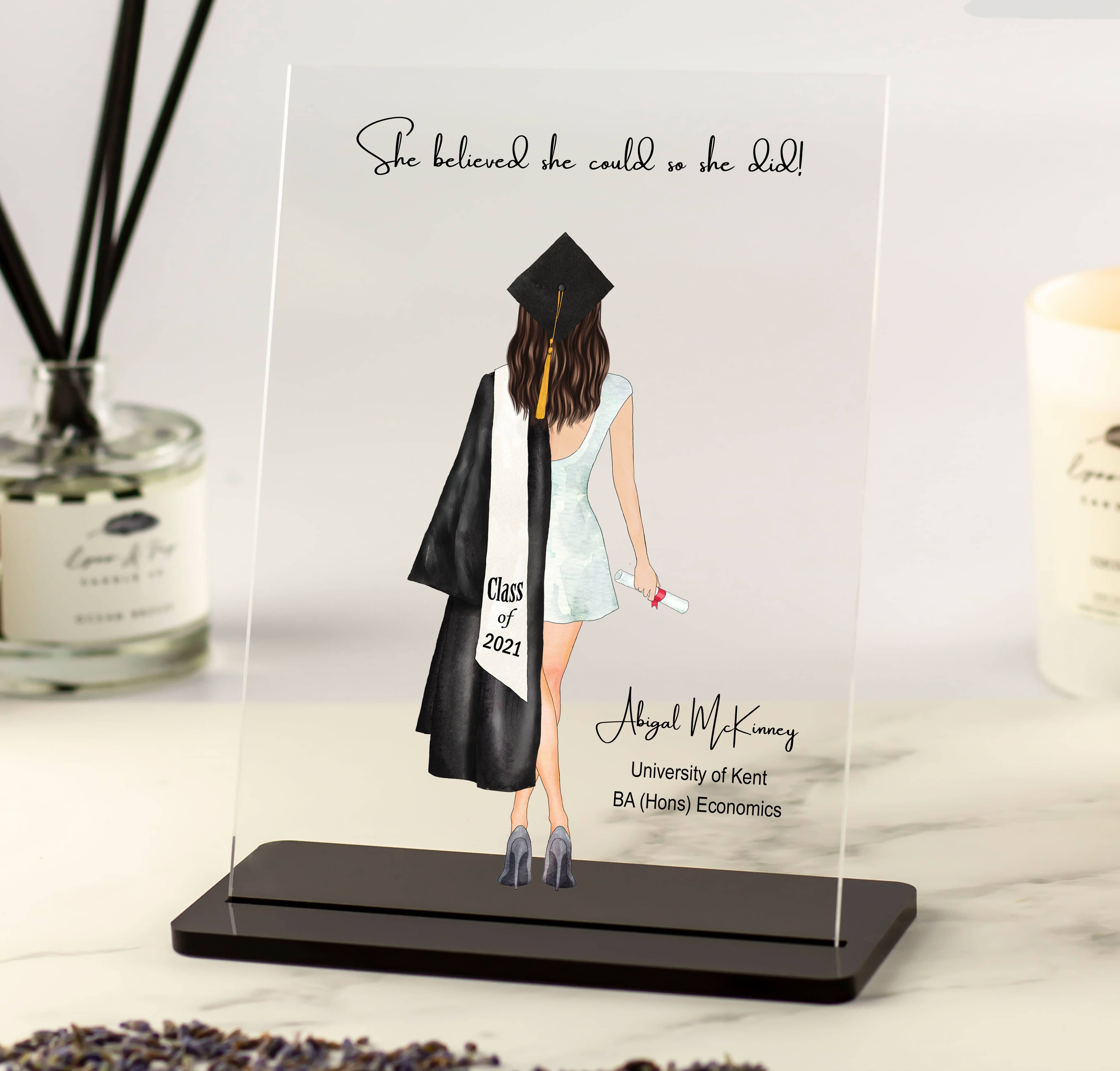 Graduation Gift for Her Personalised Portrait - Acrylic Plaque and Sta ...