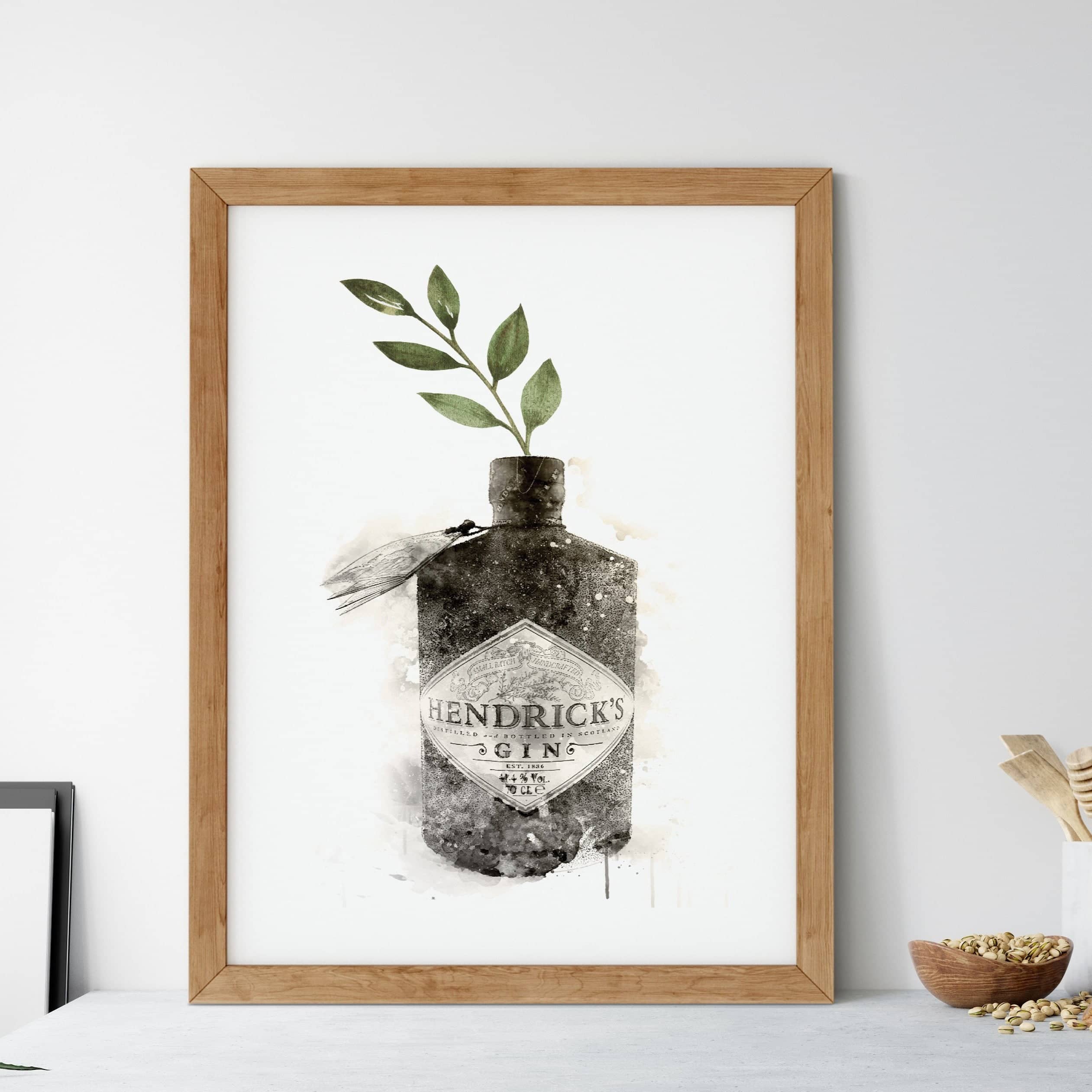 Botanical Glitter Hendricks Gin Wall Art - Watercolour Print ...