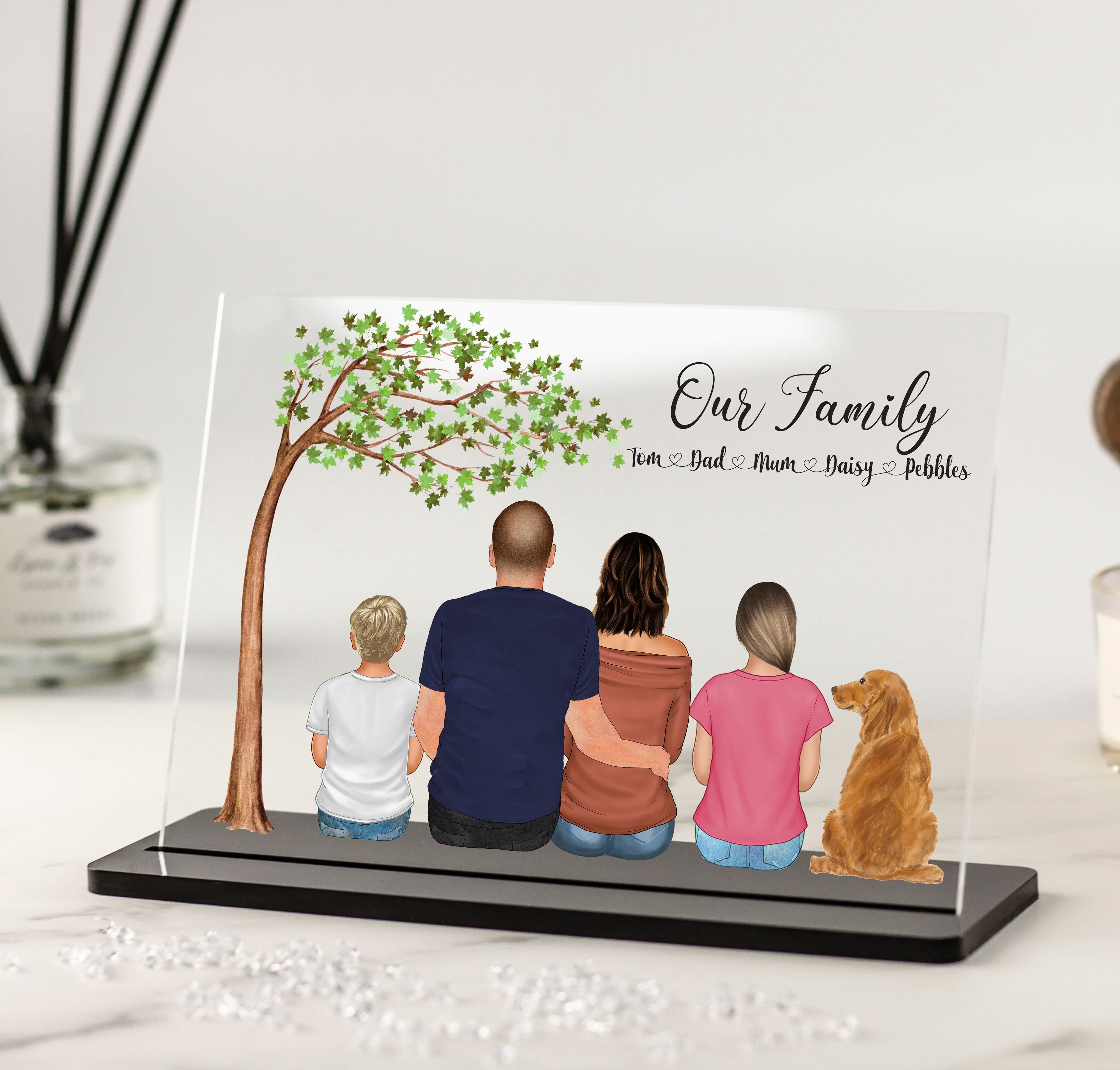 Personalised Family Print with Children - Family Illustration Acrylic ...