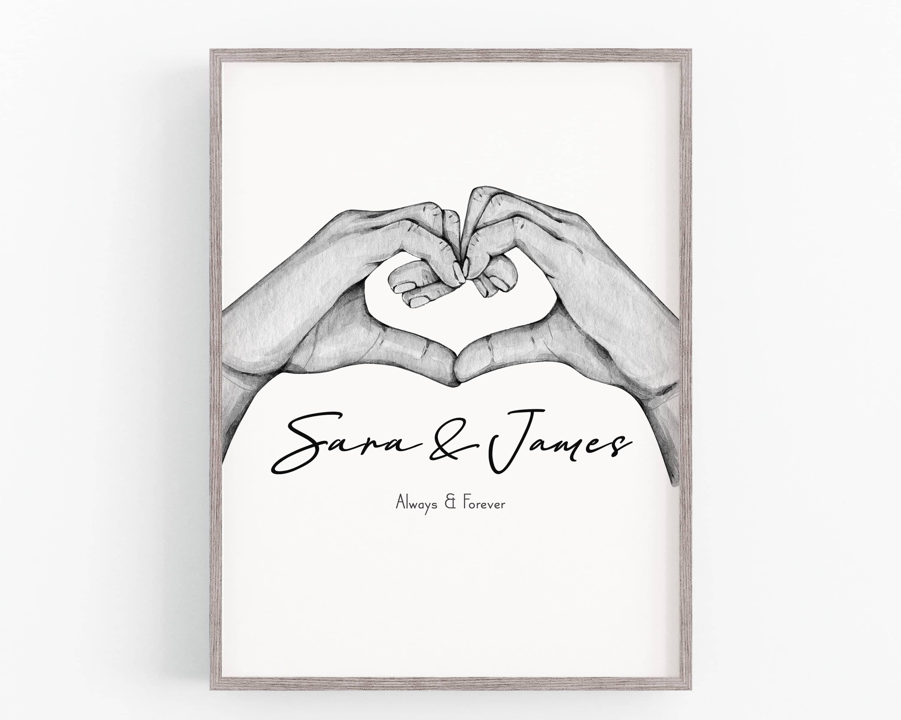 Couples Heart Shape Hands 'Always & Forever' - Personalised Print ...