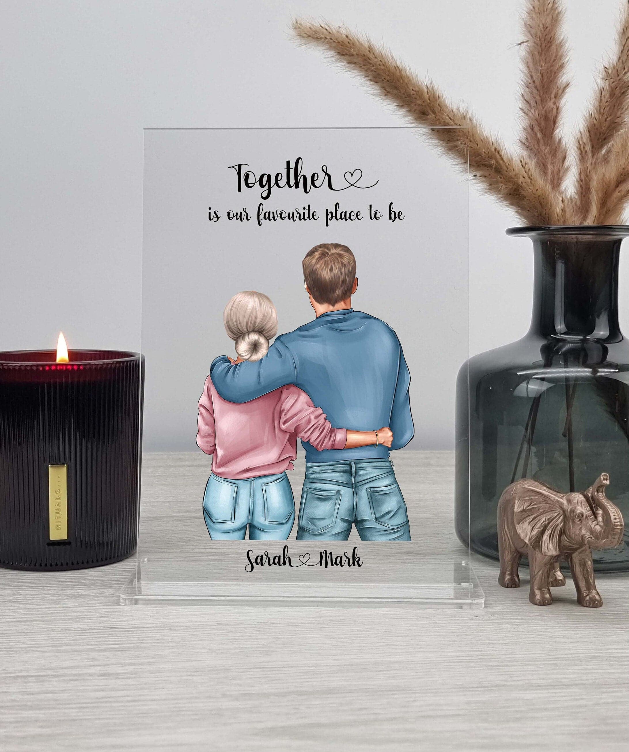 Couple Hugging Personalised Portrait Print Acrylic Plaque with Stand ...