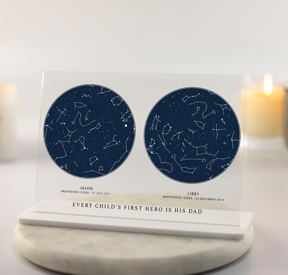 2 Star Map Gift for Dad Acrylic Plaque - Every Child's First Hero is h ...